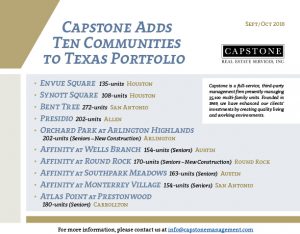 CAPSTONE REAL ESTATE SERVICES ADDS TEN COMMUNITIES TO TEXAS PORTFOLIO ...