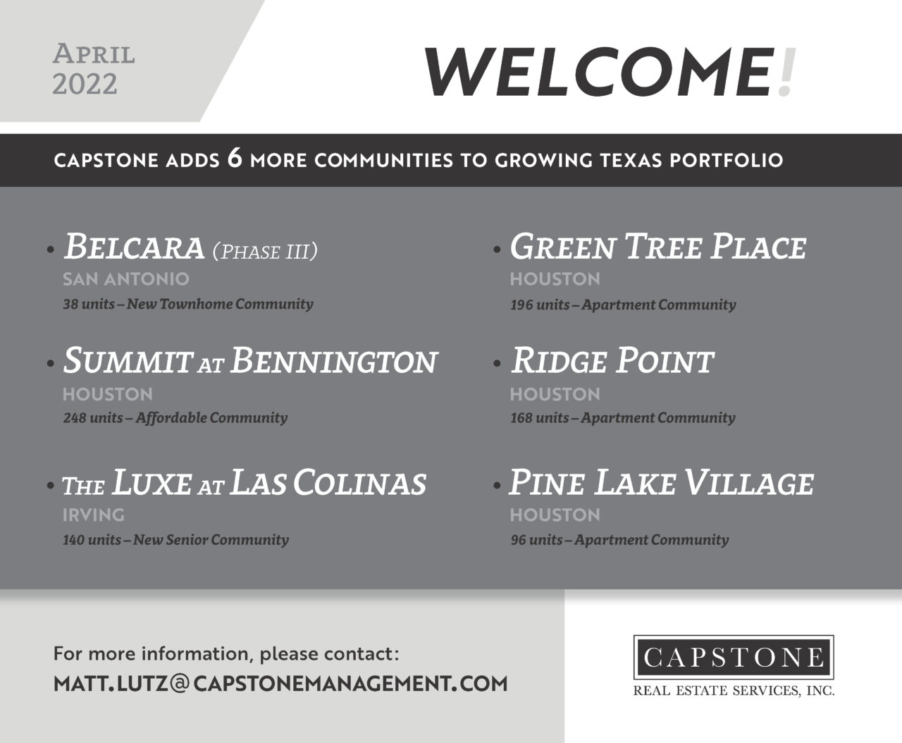 April 2022 Capstone Communities - Capstone Real Estate Services